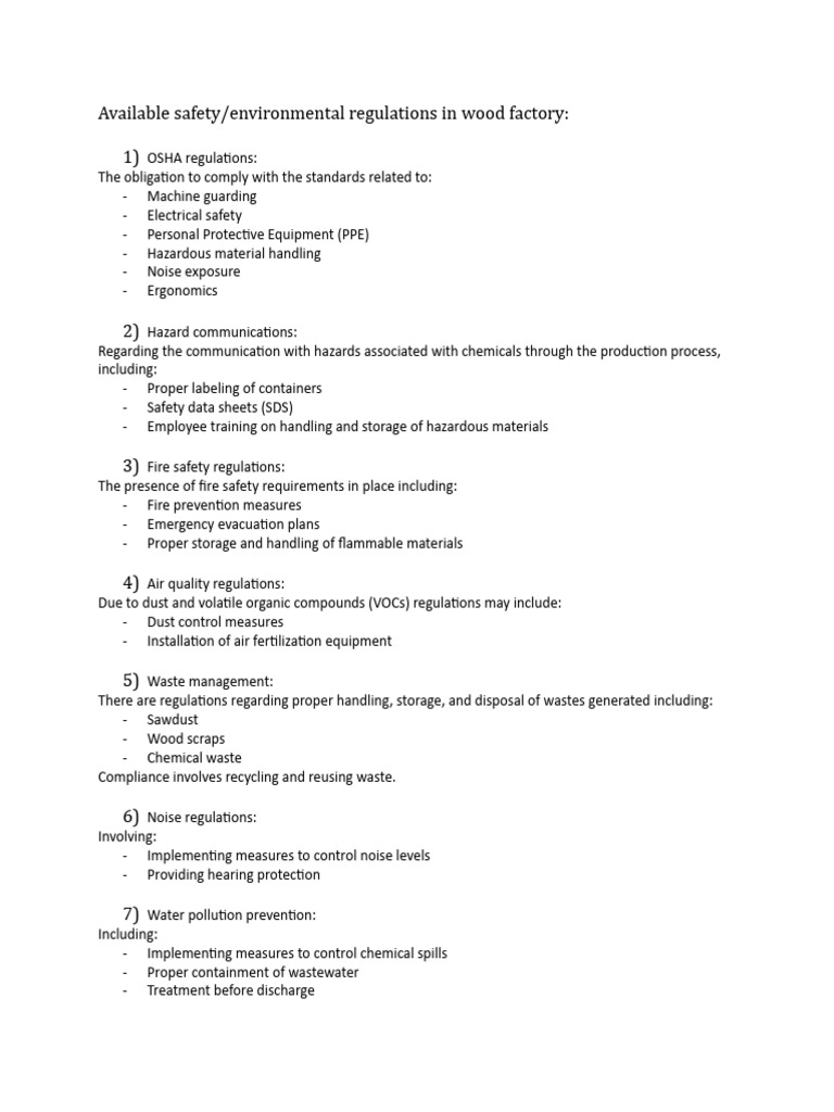 Safety Regulations For Wood Industry | PDF