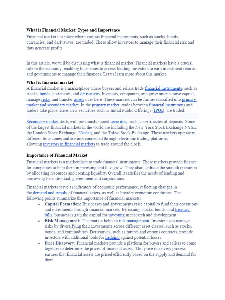 Financial Market | PDF | Financial Markets | Derivative (Finance)