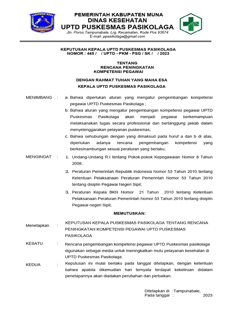 SK Rencana Peningkatan Kompetensi Pegawai | PDF