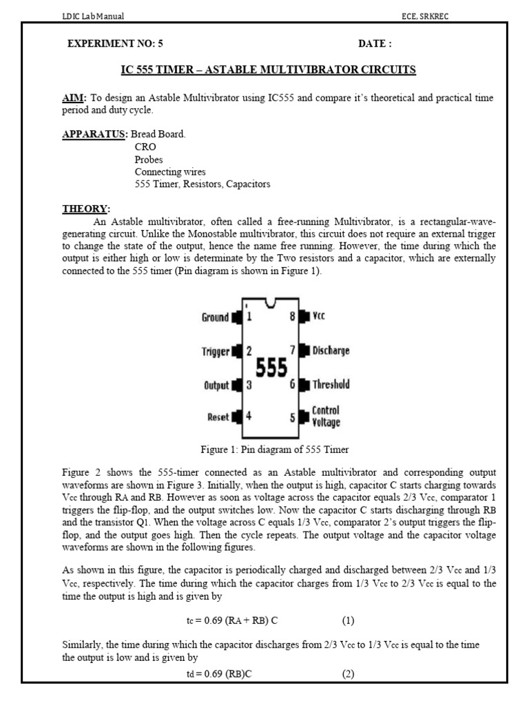 Exp 5 Astable 555 Timer LDIC LAB | PDF | Electronic Circuits | Electrical Engineering