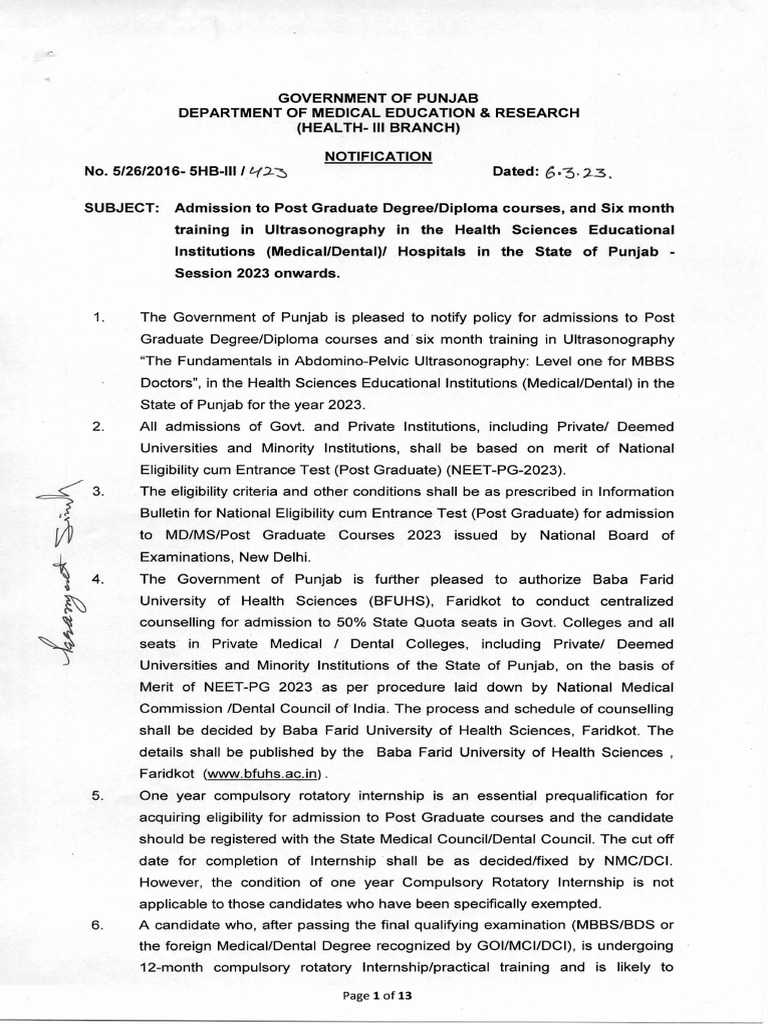 PG Notification Session 2023 | PDF