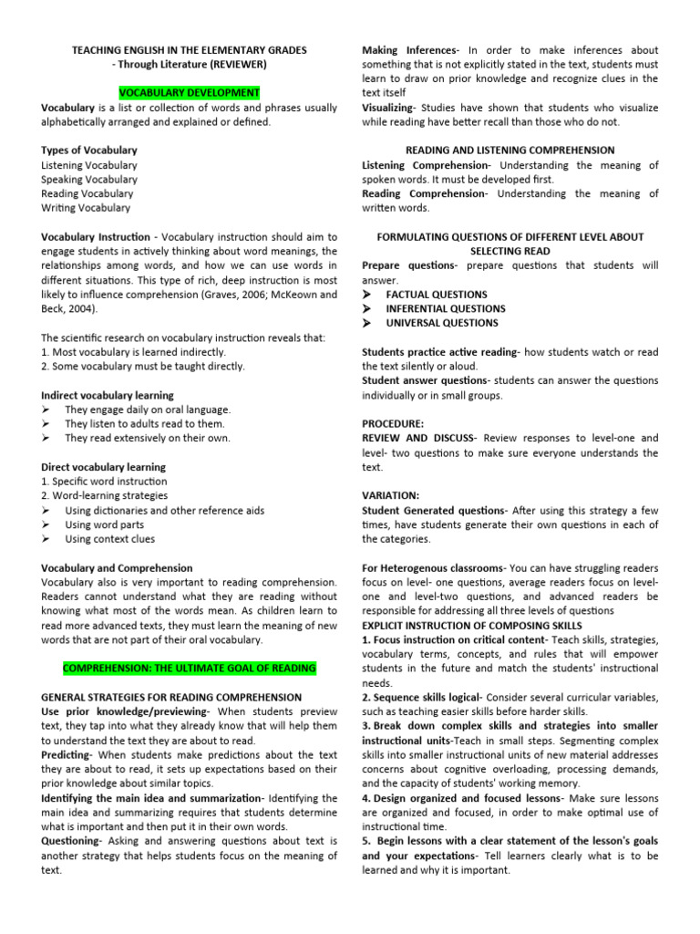 REVIEWER | Download Free PDF | Reading Comprehension | Vocabulary