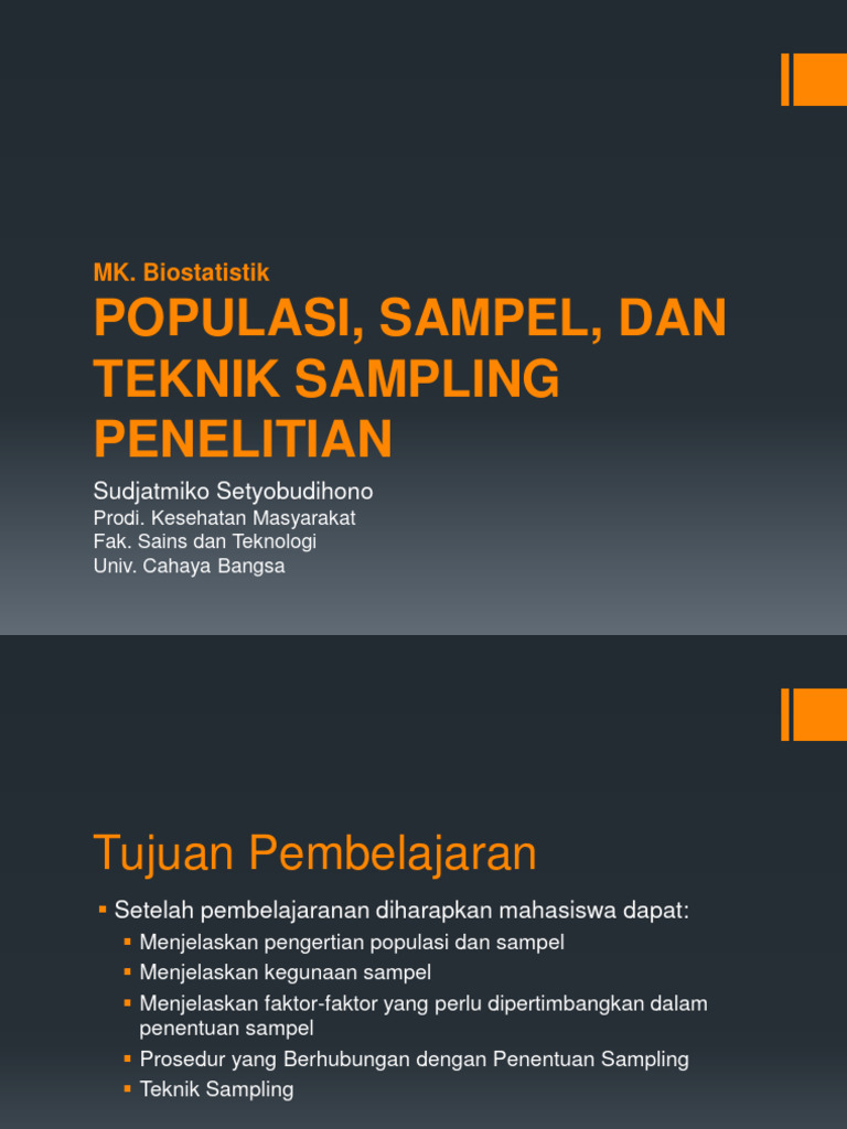 11-Biostatistik - Populasi, Sampel Dan Teknik Sampling | PDF