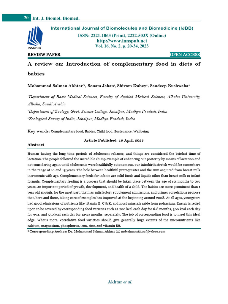 A Review On: Introduction of Complementary Food in Diets of Babies ...
