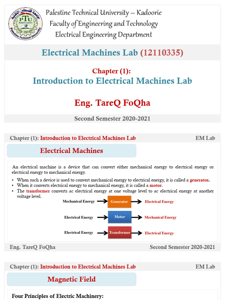 Electrical Machines Lab Slides Experimen | PDF | Electric Motor ...