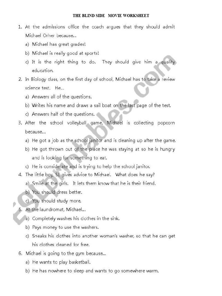 The Blind Side Movie Worksheet | PDF