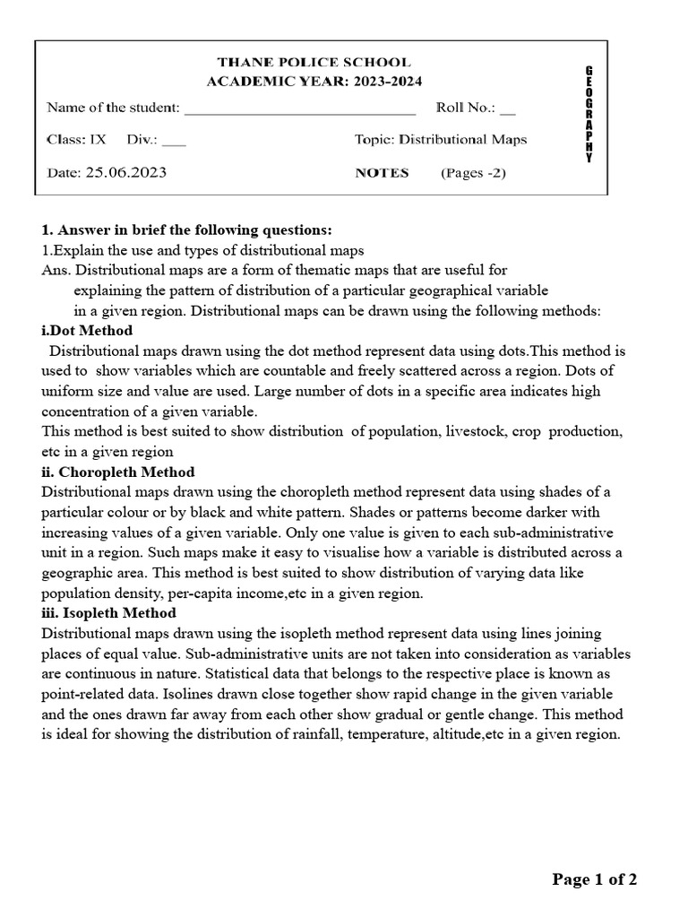 Class 9-Geog-Ch-1-Distributional Maps-Notes | PDF | Contour Line | Map