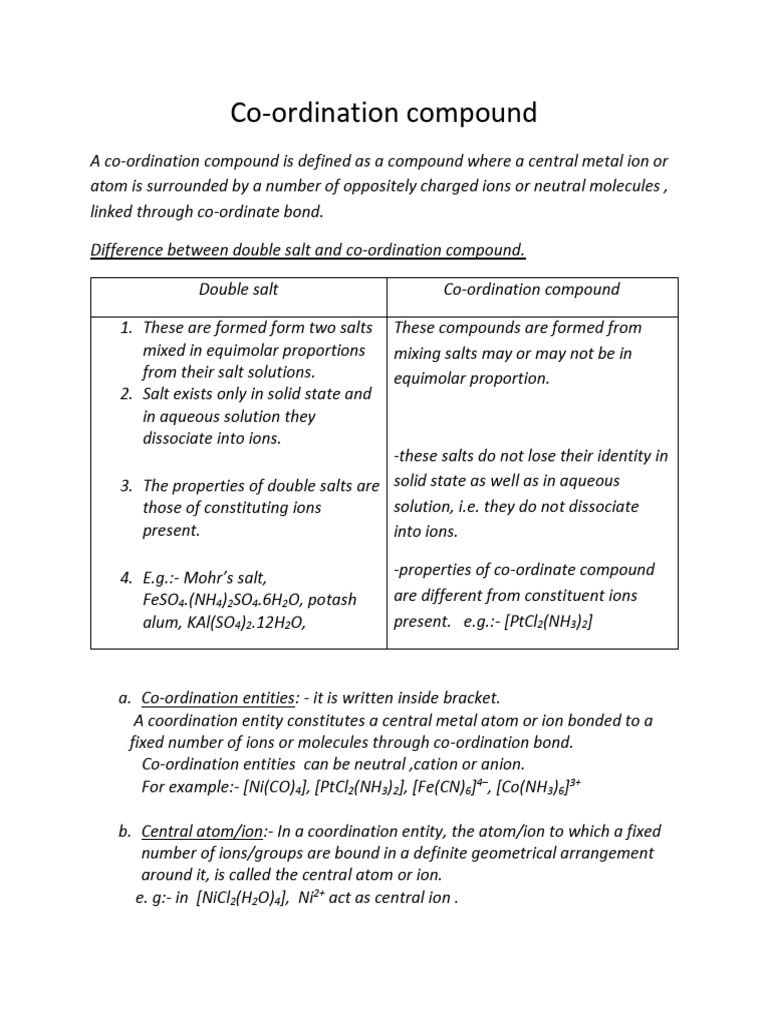 co-ordination compound revised | PDF | Coordination Complex | Ligand