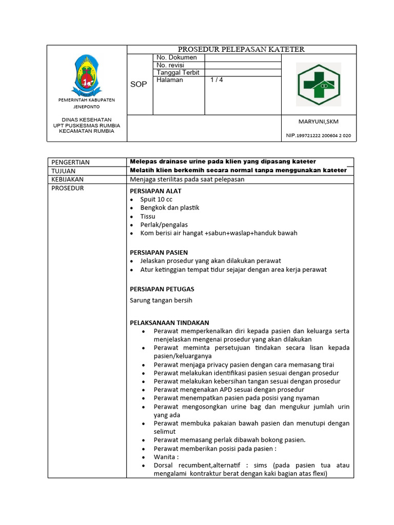 Sop Pelepasan Kateter | PDF