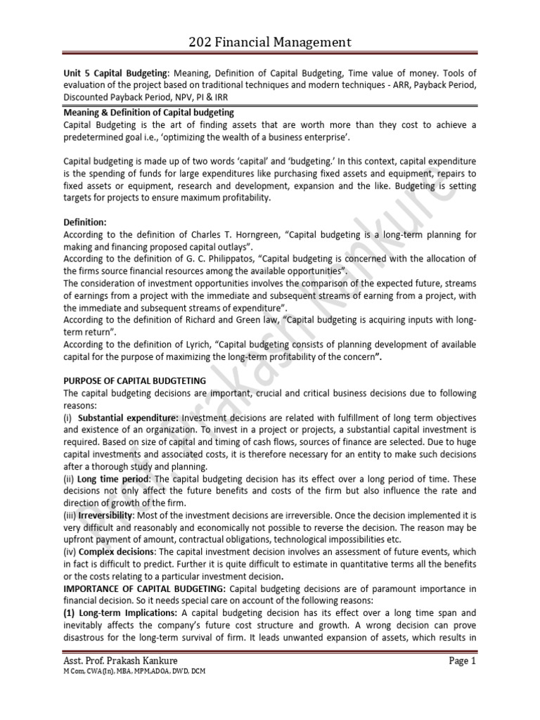 Unit 5 Capital Budgeting (SPPU Uni Sub Prof Notes) | PDF | Present ... Unit 5 Capital Budgeting (SPPU Uni Sub Prof Notes) | PDF | Present ...