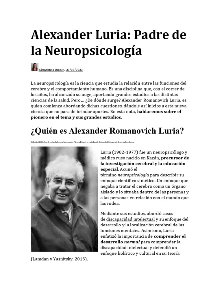 Aportes de Alexander Luria a la Neuropsicología | PDF | Neuropsicología ...