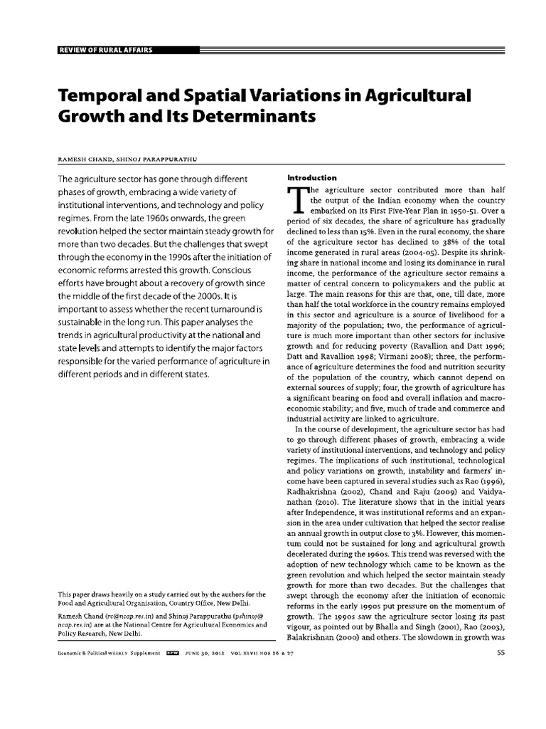 Temporal and Spatial Variations in Agricultural Growth and Its Determinants | PDF