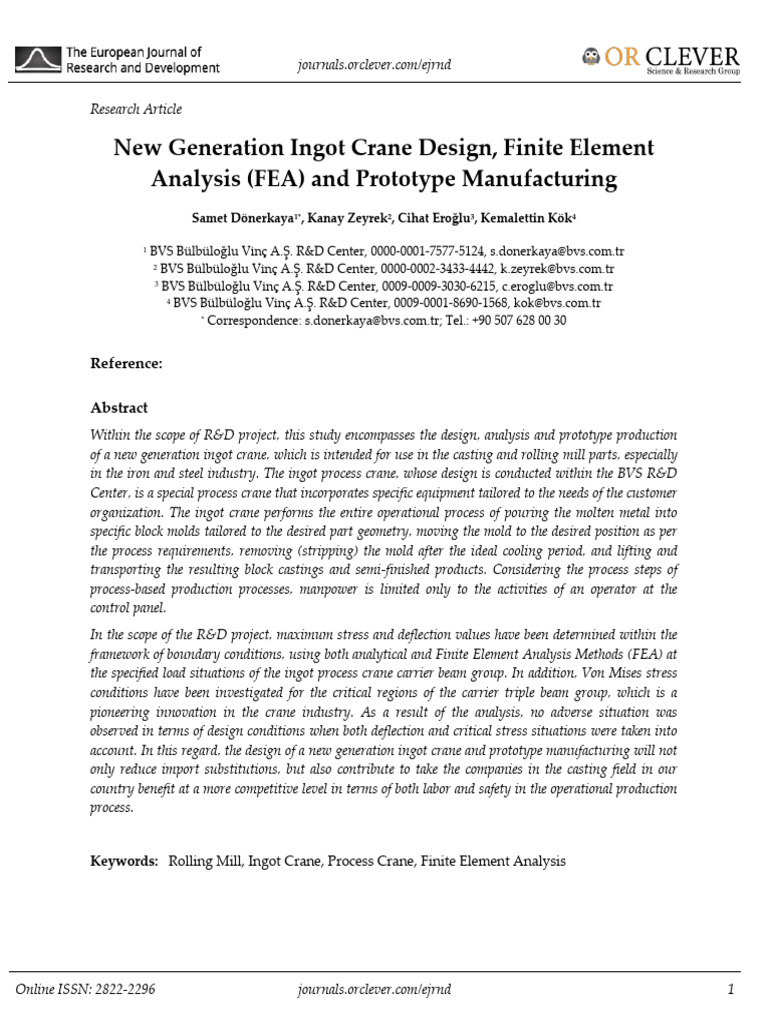 New Generation Ingot Crane Design, Finite Element Analysis (FEA) and ...
