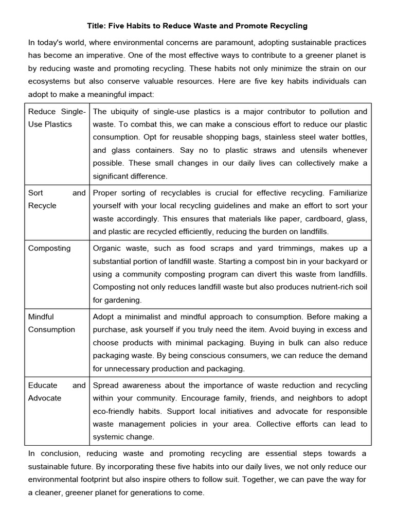 Essay | PDF | Recycling | Waste