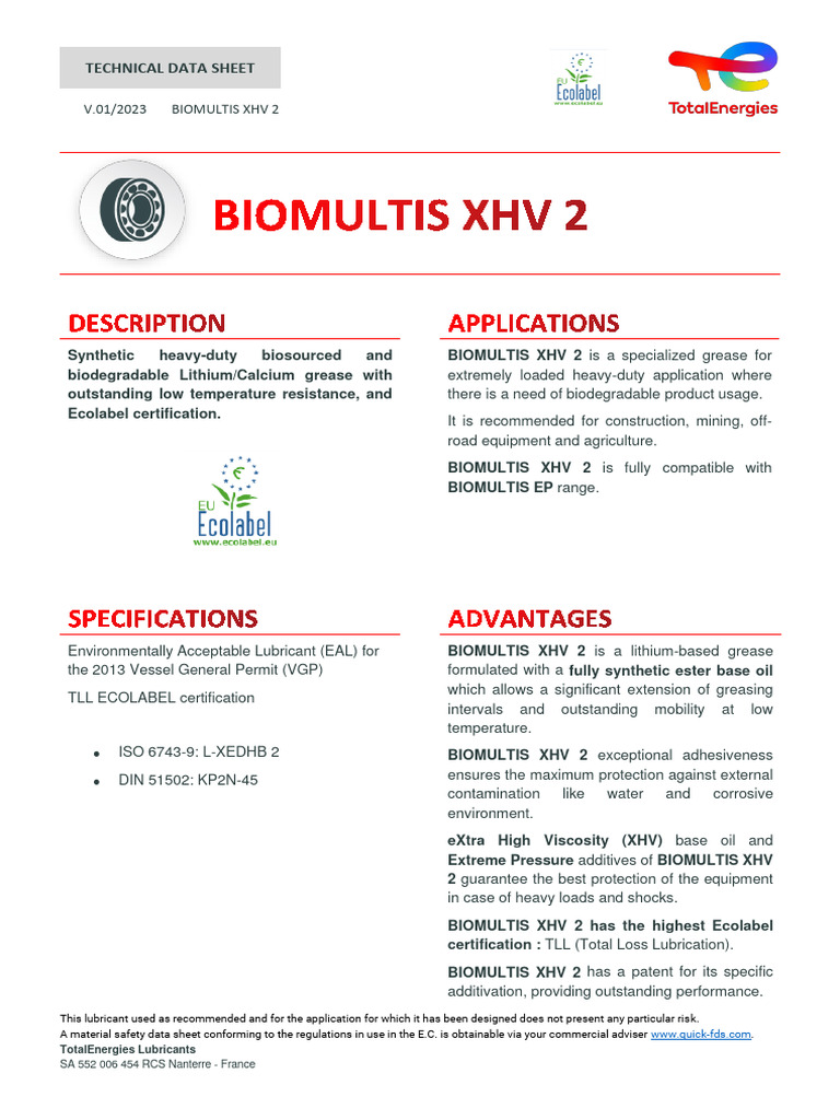 Biomultis XHV 2 | PDF | Lubricant | Chemistry