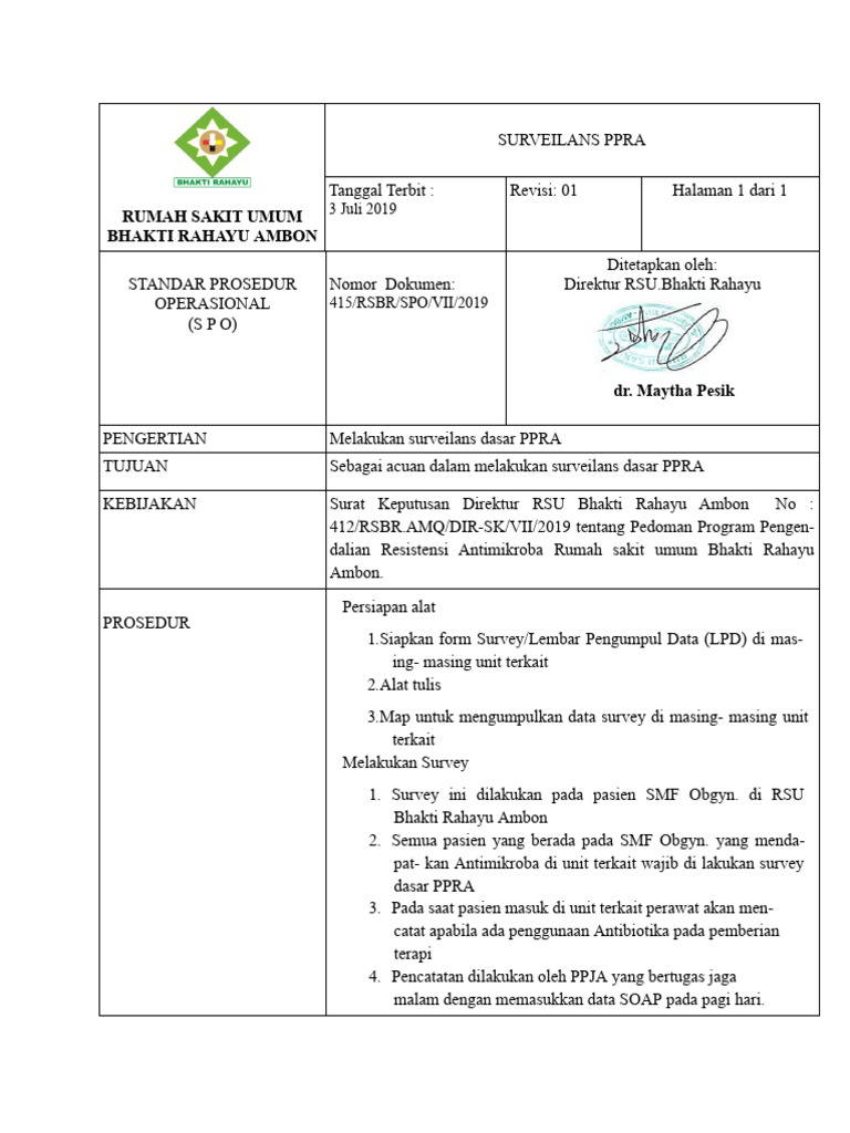 Surveilans PPRA RS Bhakti Rahayu | PDF
