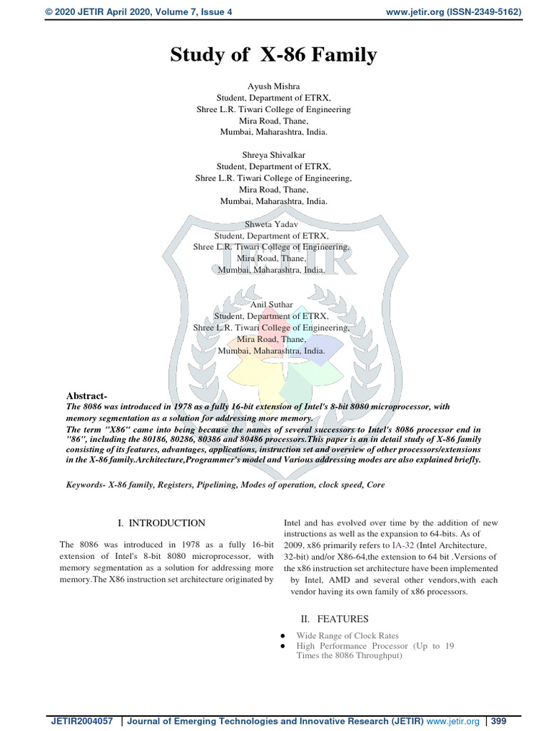 X-86 Family: Architecture & Features | PDF