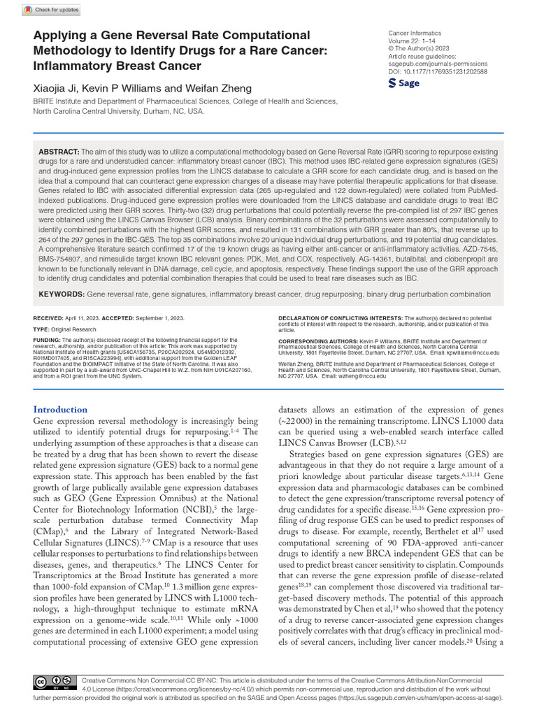 Drug Repurposing for Inflammatory Breast Cancer | PDF | Cancer ...