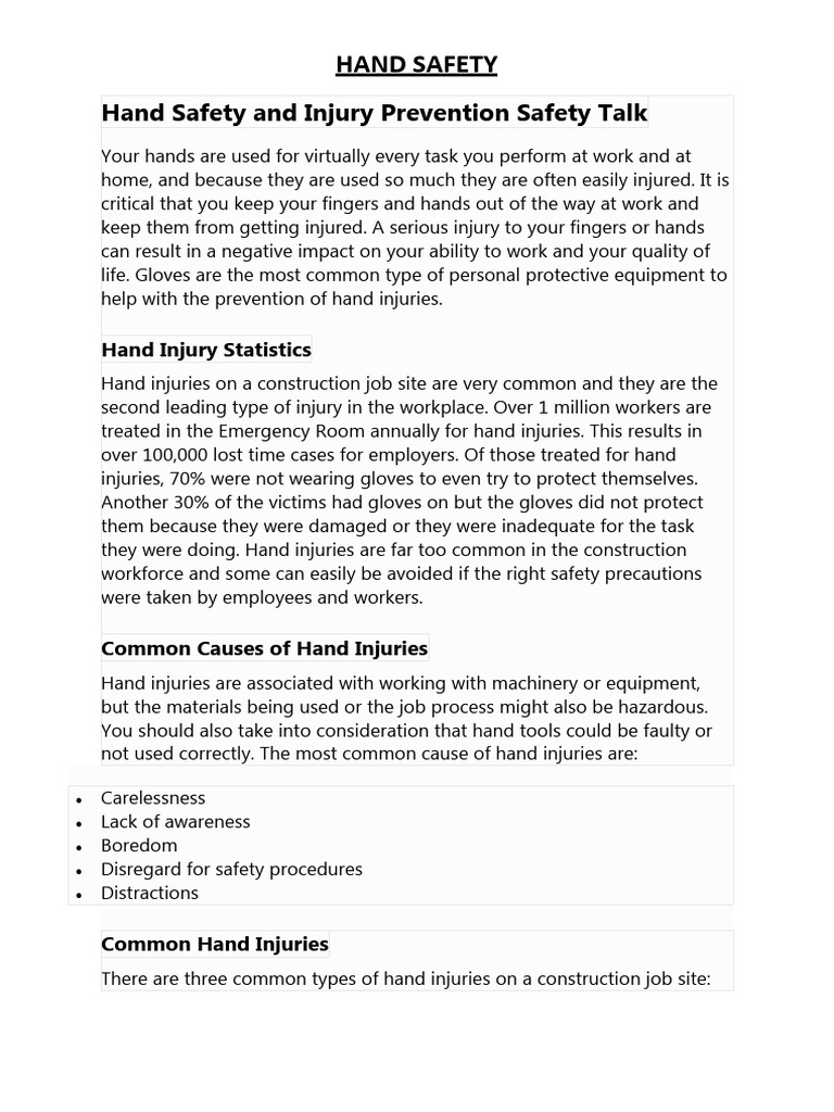 Hand Safety | PDF | Injury | Wound