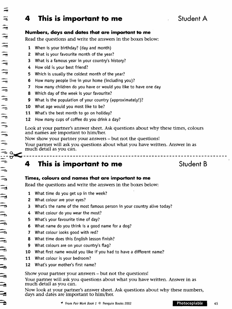 Pair Work 1 - This Is Important To Me | PDF