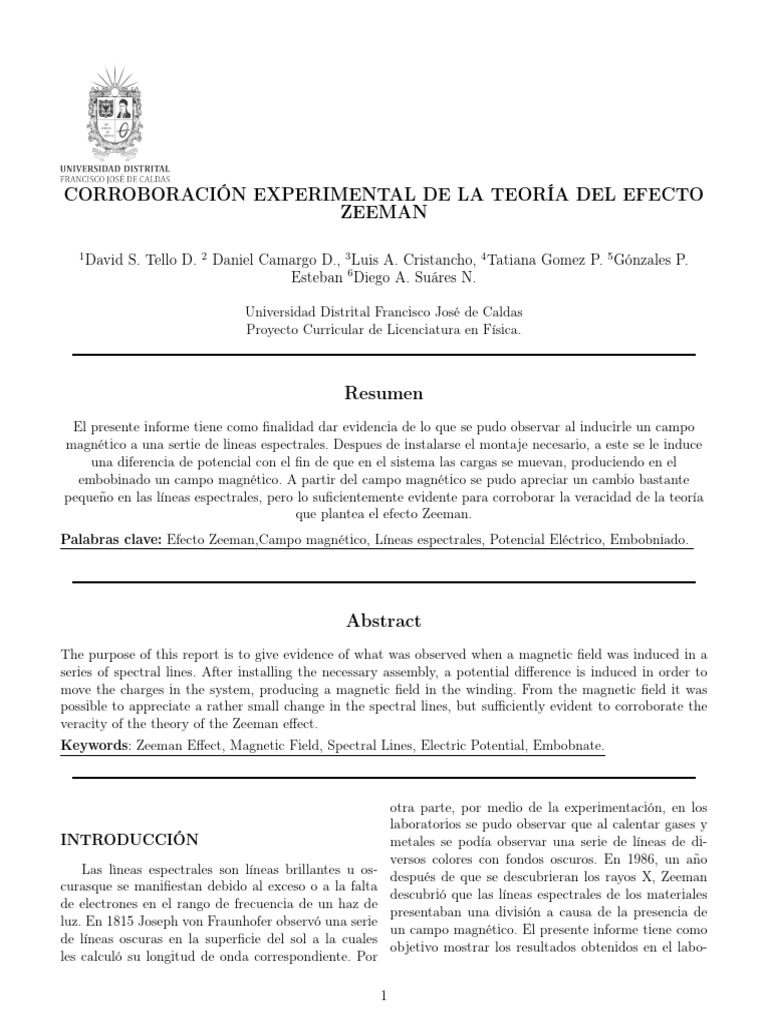 Efecto Zeeman: Evidencia Experimental | PDF | Línea espectral | Electrón
