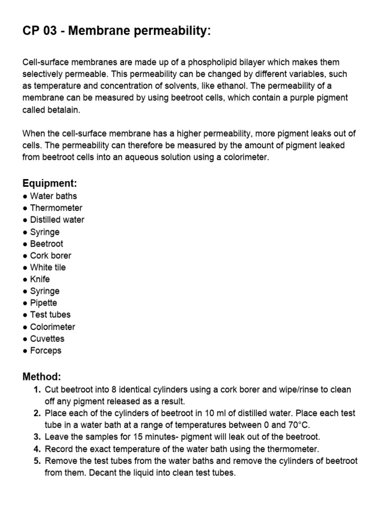 CP 03 - Membrane Permeability | PDF | Water | Cell Membrane