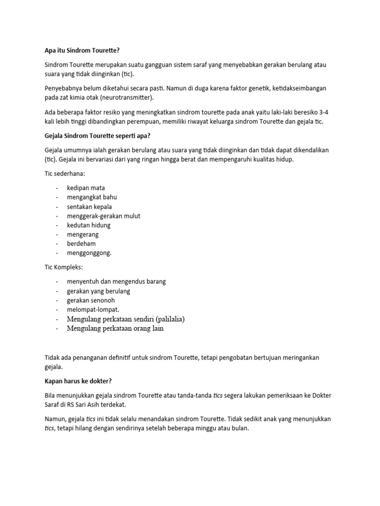 Apa Itu Sindrom Tourette | PDF