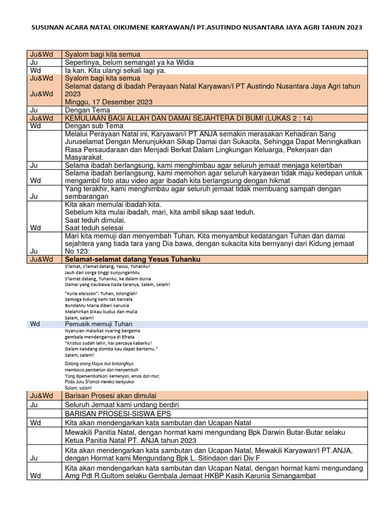 Skrip MC NATAL OIKUMENE KARYAWAN | PDF