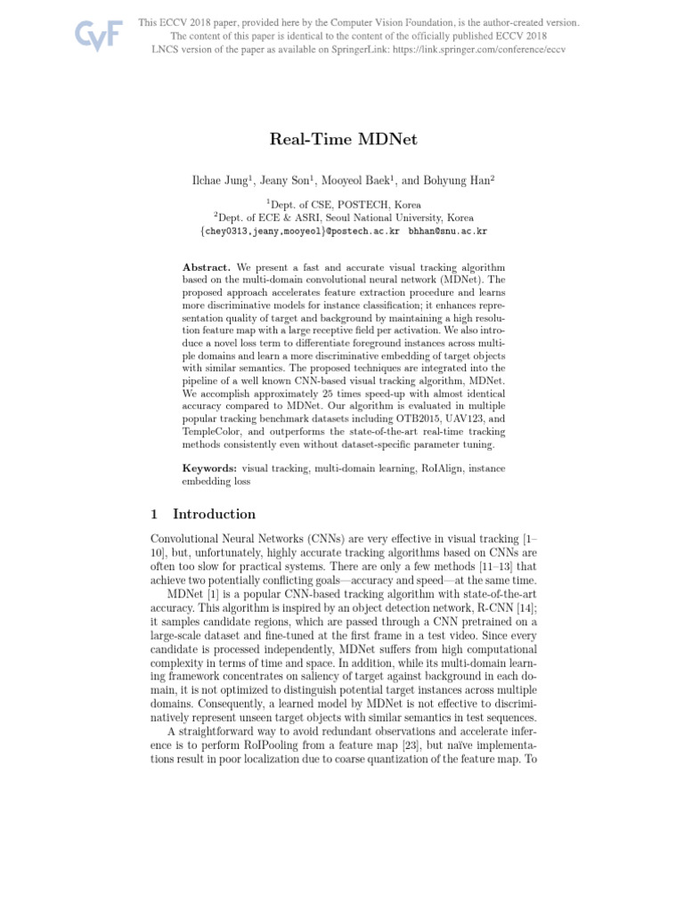 Ilchae Jung Real-Time MDNet ECCV 2018 Paper | PDF | Statistics | Learning