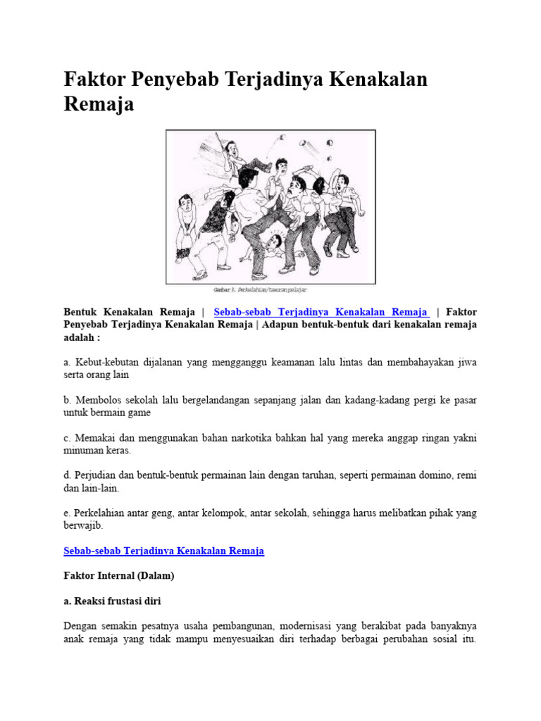 Faktor Penyebab Terjadinya Kenakalan Remaja | PDF