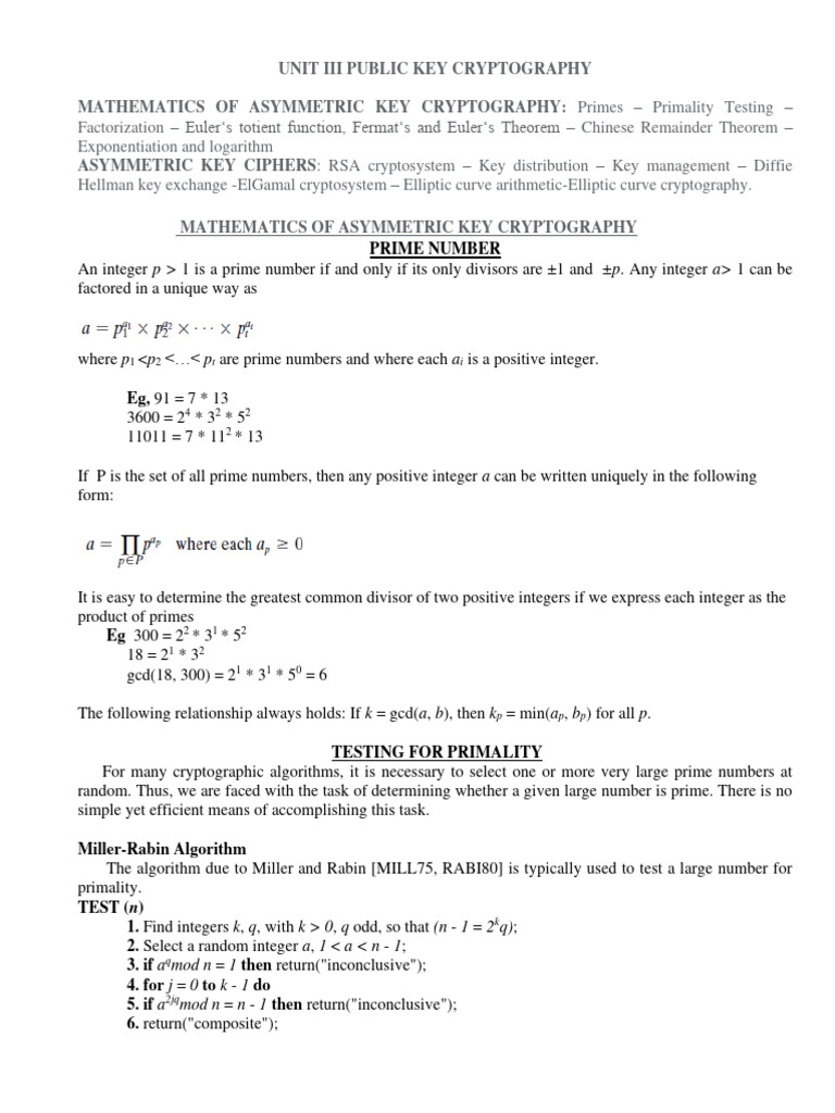 Unit3 Notes | PDF | Prime Number | Cryptography