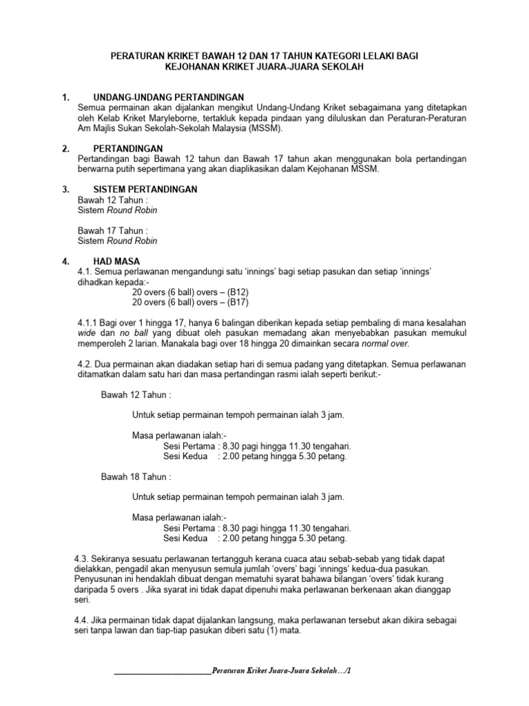 Peraturan Kriket Cs U12 & U17 Lelaki | PDF