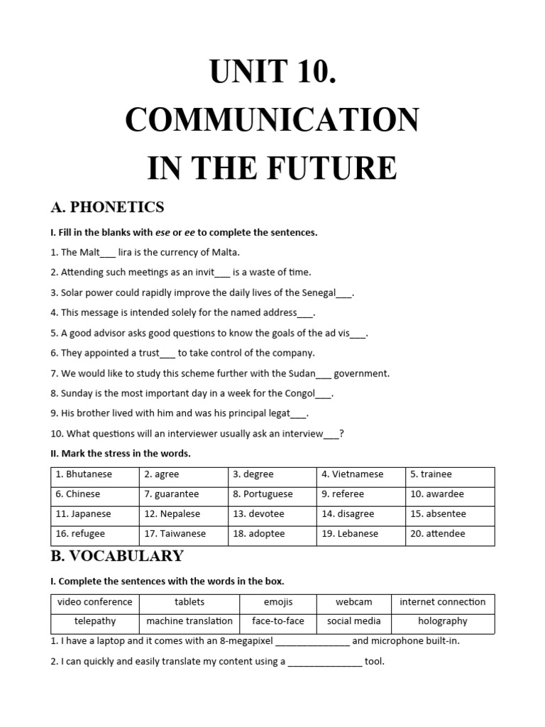 Future Communication Methods in Unit 10 | PDF | Communication | Telephone
