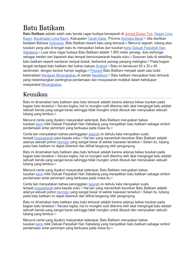 Batu Batikam: Simbol Perdamaian Minangkabau | PDF