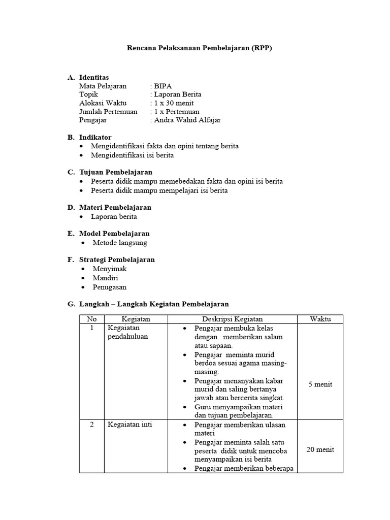 Rencana_Pelaksanaan_Pembelajaran_BIPA | PDF