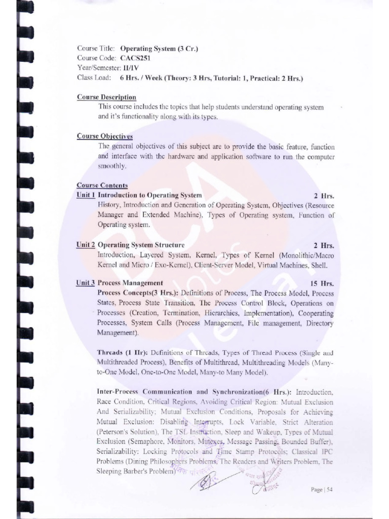 Operating System BCA Syllabus | PDF