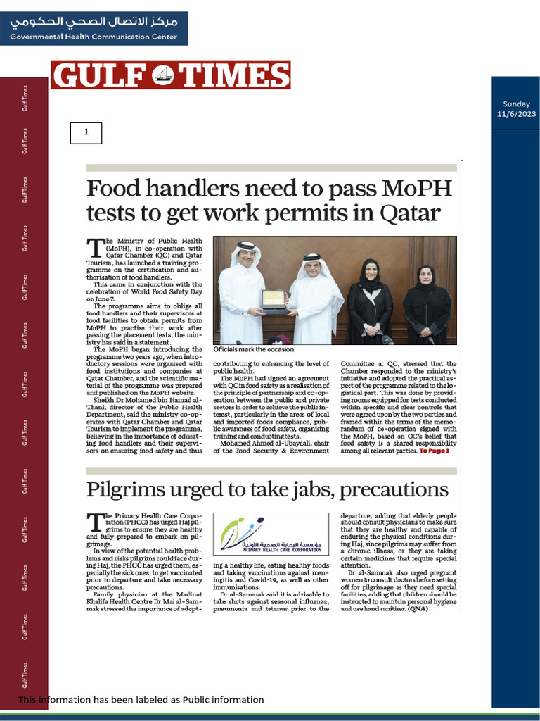 MOPH Food Handler Certification 11-6-2023 | PDF