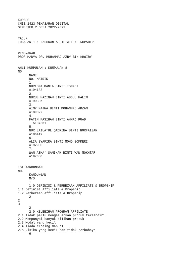 Assingment 1 Pemasaran Digital | PDF | Bisnis