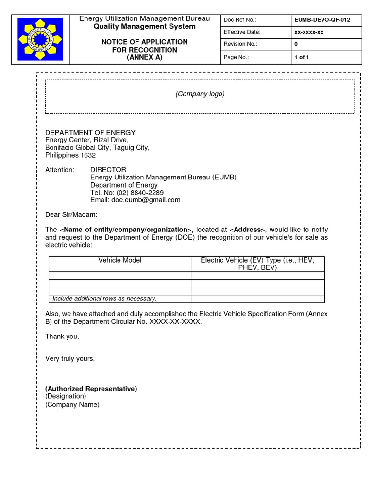 EV Recognition Application Notice | PDF