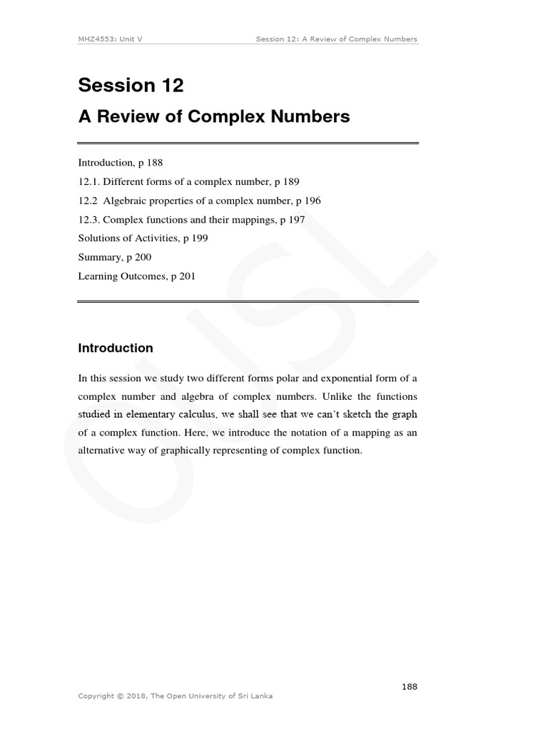 Unit V - Session 12 | PDF | Complex Number | Function (Mathematics)