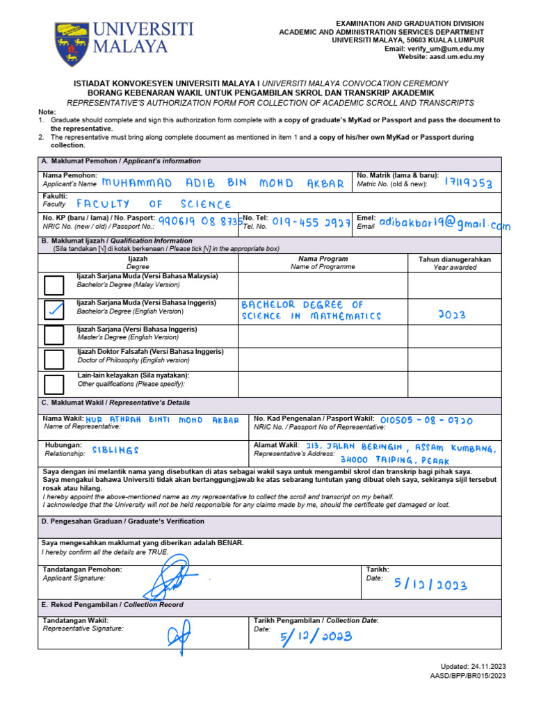Umconvo Authorization Form Representative 24.11.2023 | PDF | Vocational ...
