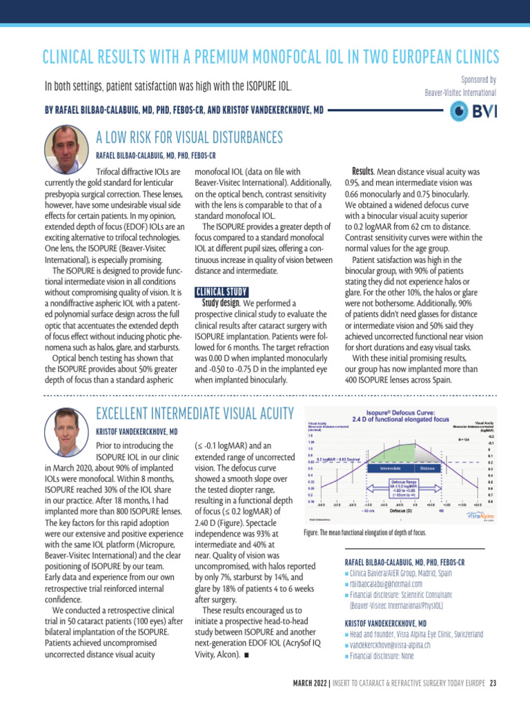 ISOPURE IOL: High Satisfaction & Low Visual Disturbances | PDF | Senses ...