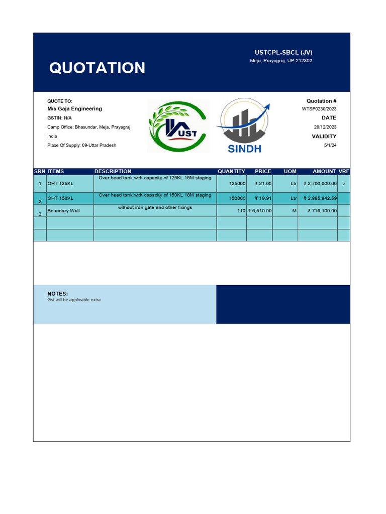 Construction Quotation for Civil Works | PDF