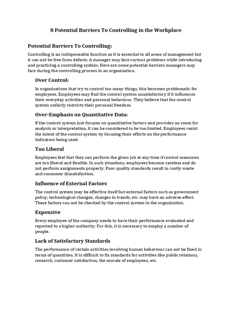 Barriers to Effective Workplace Control | PDF | Employment | Behavior
