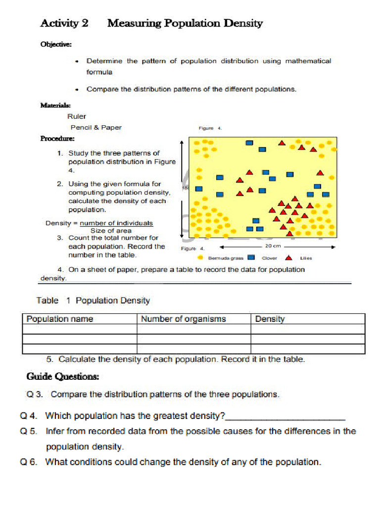 Population Density Activity | PDF