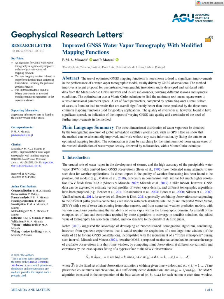 Geophysical Research Letters - 2022 - Miranda - Improved GNSS Water Vapor Tomography With ...