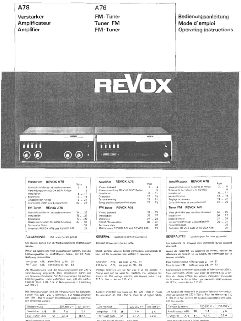 Revox A 76 Owners Manual | PDF