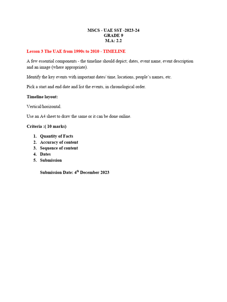 GR 9 - Mscs - Uae - Ma 2.2 - Timeline 2023-24 | PDF