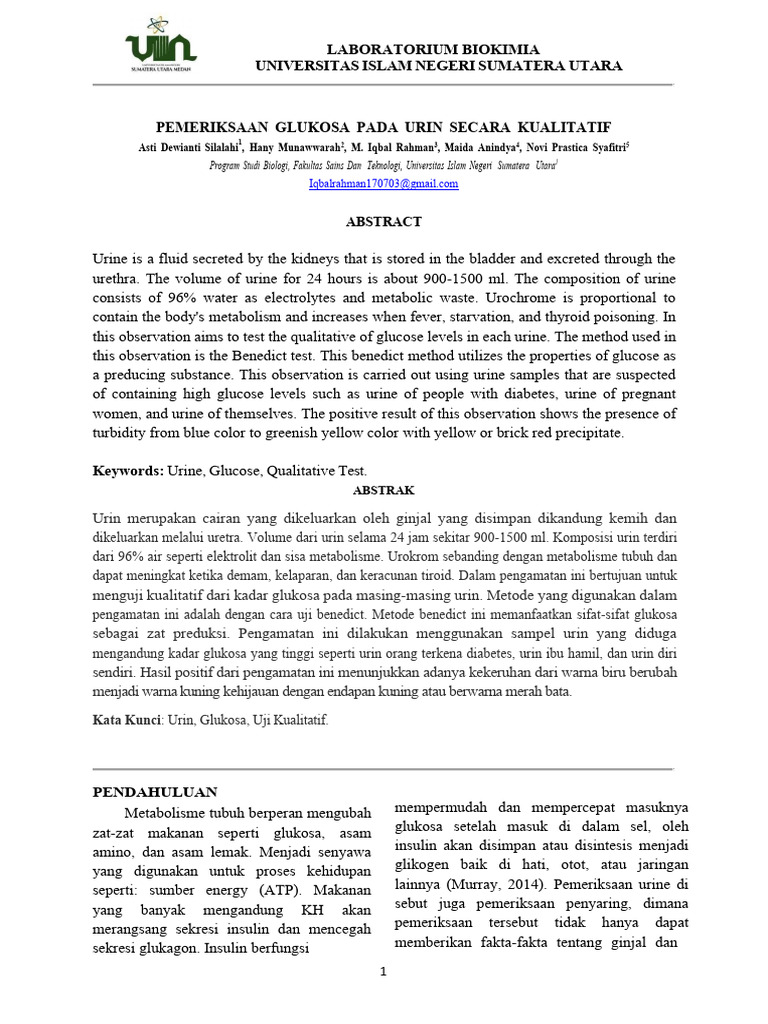 Uji Kualitatif Glukosa Urin dengan Metode Benedict | PDF