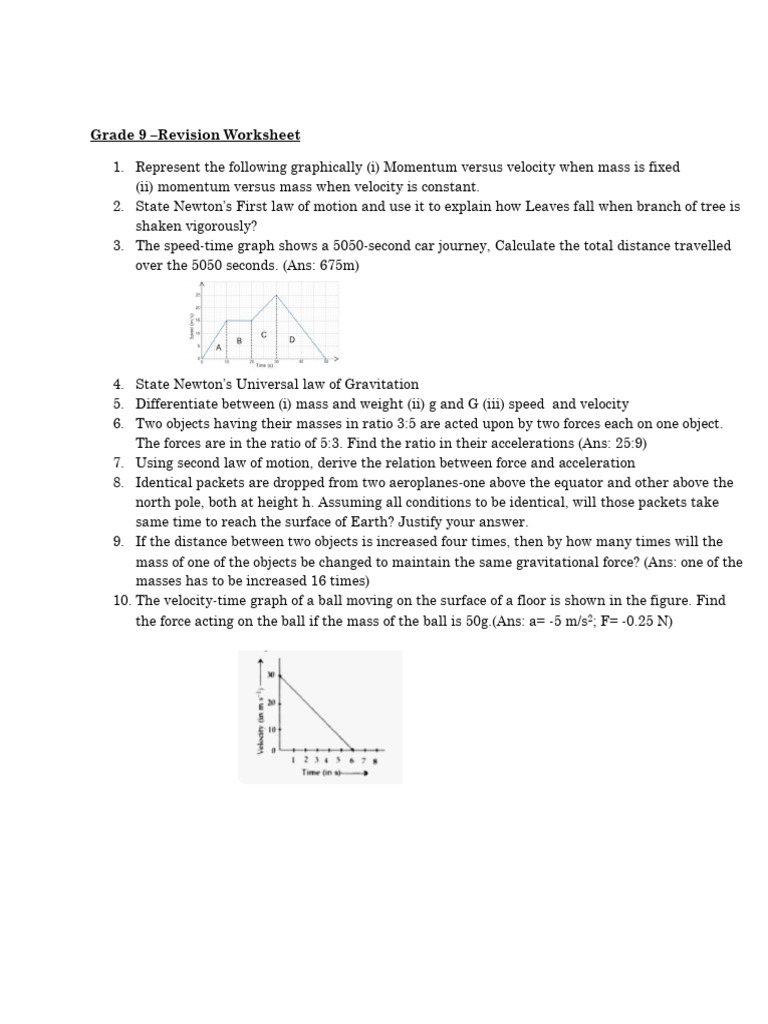 Grade 9 Revision Worksheet PHYSICS | PDF